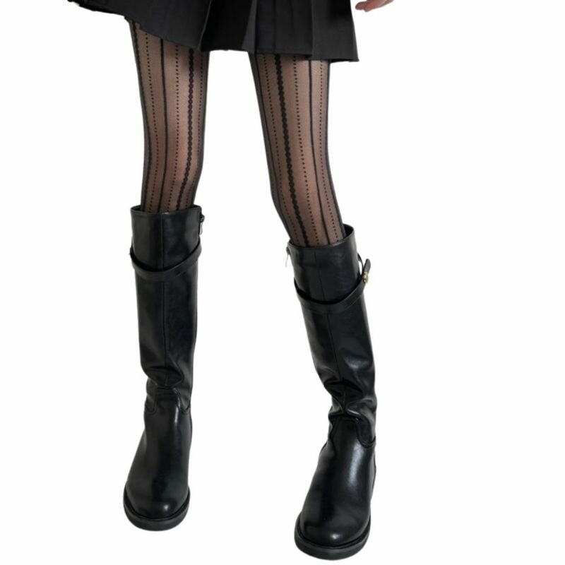 Чулки с вертикальным кружевом в стиле ретро palace twist маленьким низом-черный