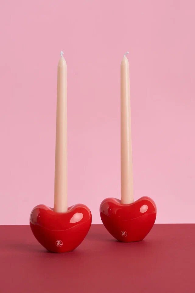 Набор подсвечников "Hearts", керамика, 7.5х8.5 см, с 2 свечами