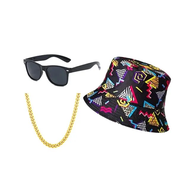 Ретро 80-е хиппи диско костюм 6 шт. L, Hat Set A