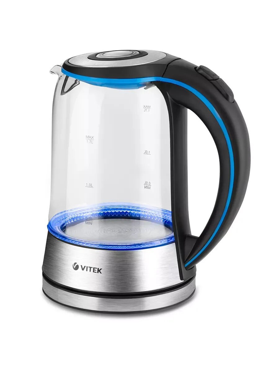 Чайник VITEK VT-7028, пластик/стекло, открытый нагревательный элемент
