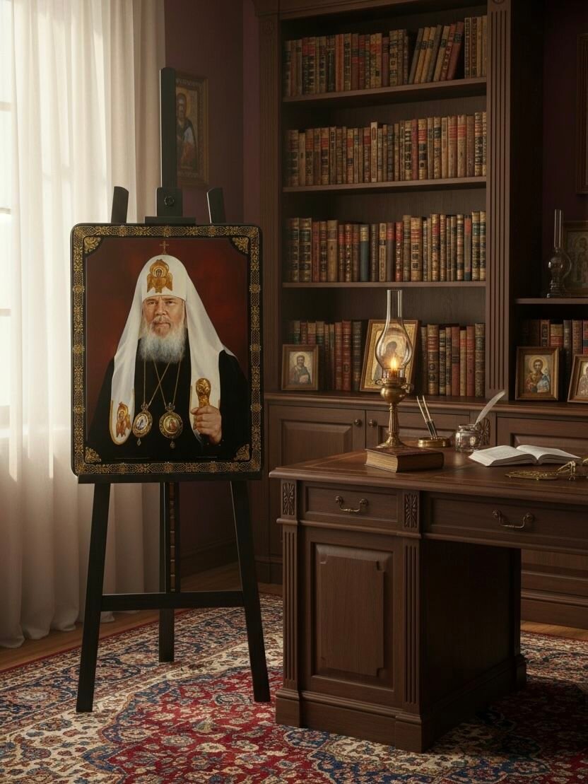 Картина "Патриарх Московский и Всея Руси Алексий II" дерево масло