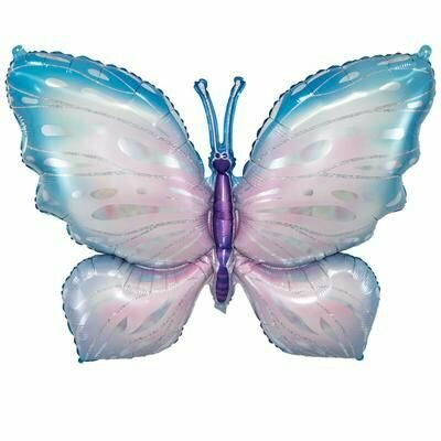 Воздушный шар фольгированный весёлая затея Бабочка, перламутровый и голубой, 100 см