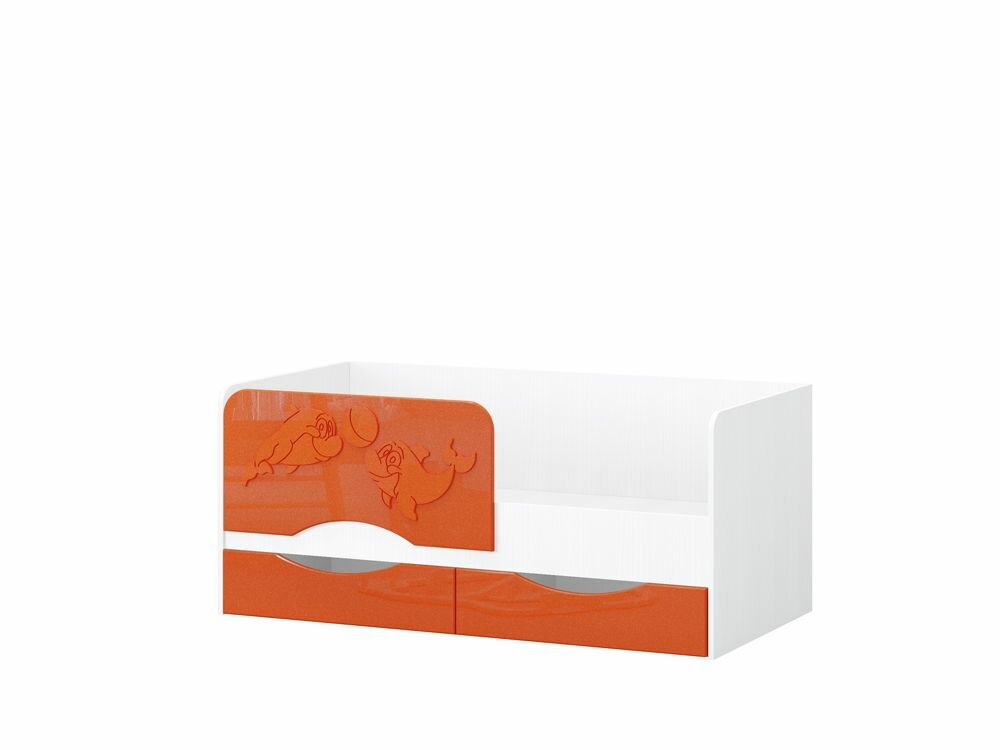 Кровать детская Дельфин-2 МДФ (сп. место 0,8х1,6 ), дуб белый / апельсин металлик (Регион 058)