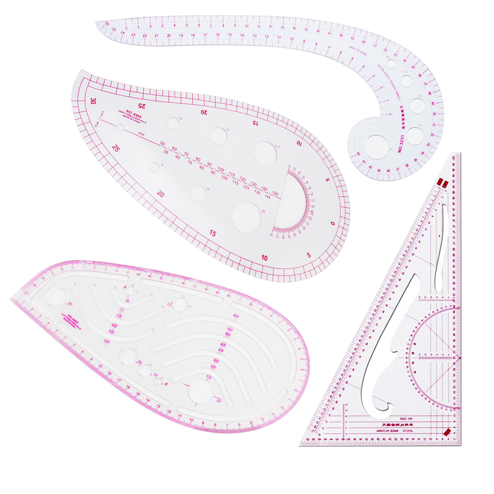 4PCS Французские метрические линейки для одежды криволинейные клеевые линейки для шитья инструменты для шитья кроя дизайна шаблонов самодельной одежды гибкие шаблоны для рисования Multicolor