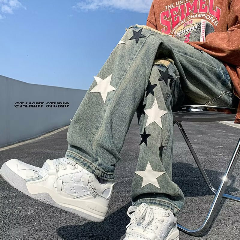 MON Брюки Мужские Осенние Карго Свободные Таперд Толстые Американские Деним, Размер_XL