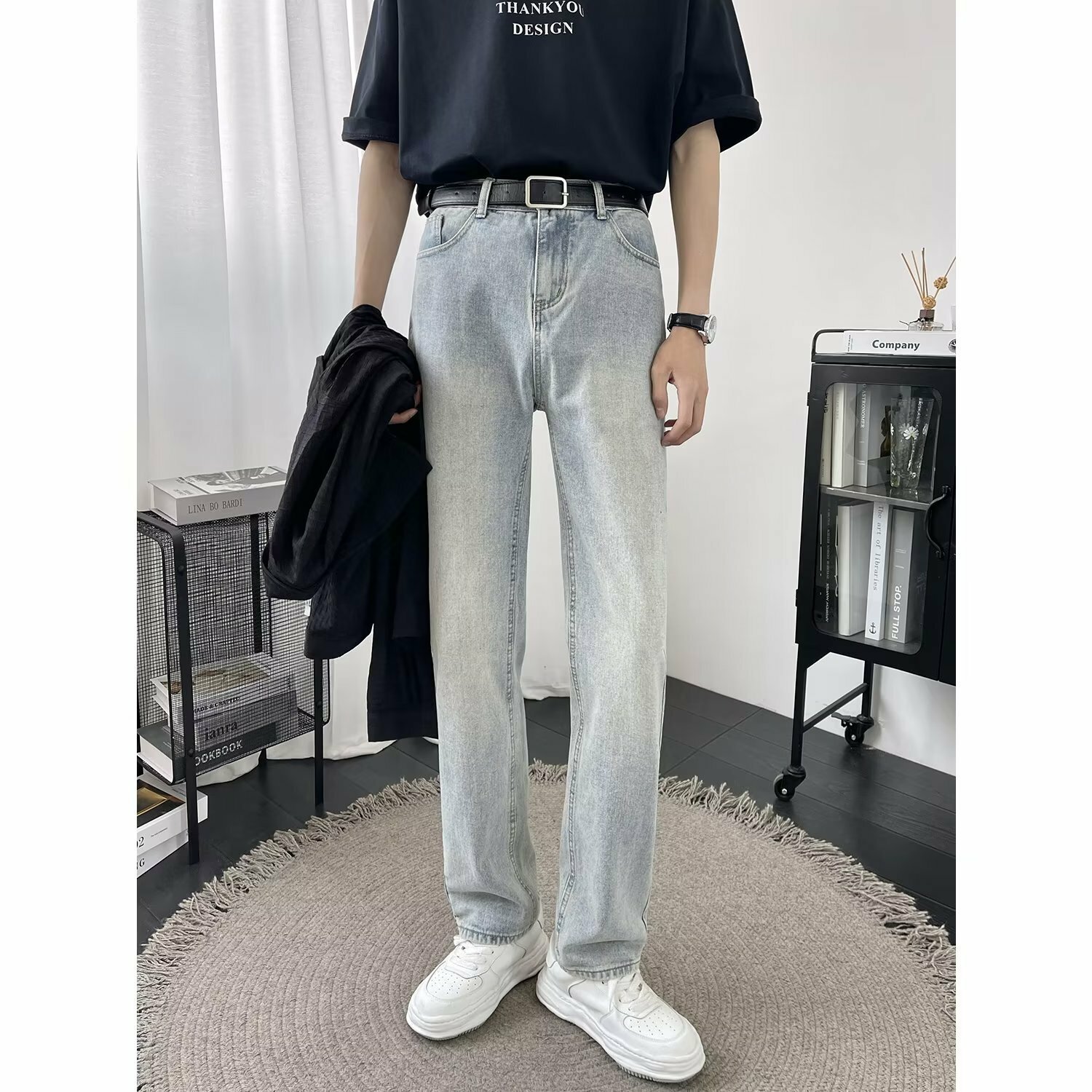 MON Джинсы Мужские Летние Новые Хип-Хоп Ins Уличные Прямые Деним, Размер_XL