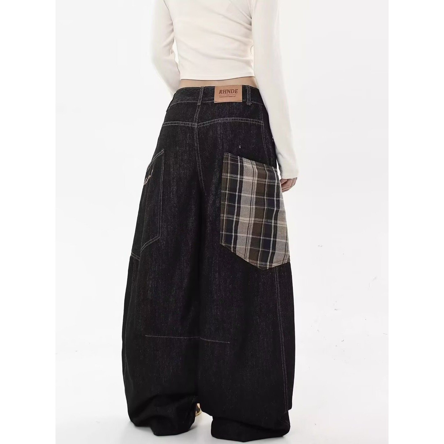 Тренд RONG CH Джинсы Женские Карго Винтажные Большие Карманы Стильные Деним, Размер_S