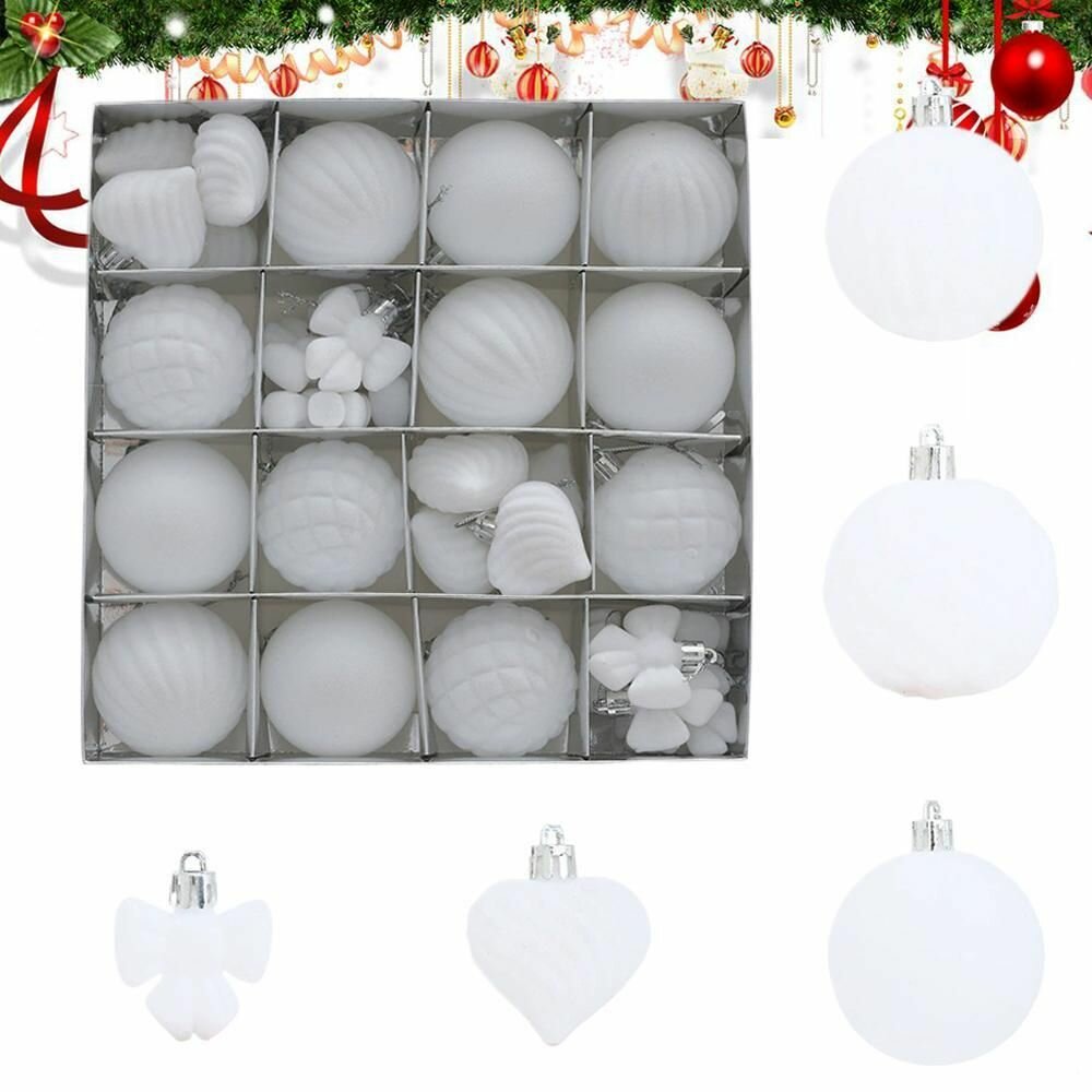 Белые кружевные шарики из пенопласта с глиттером декоративные подвески для Рождества в подарочном наборe