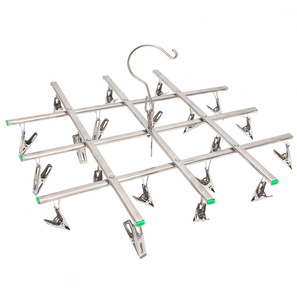 Складная сушилка из нержавеющей стали, стойка для носков, подвижный зажим Ruyi, 20 зажимов-натуральный цвет нержавеющей стали