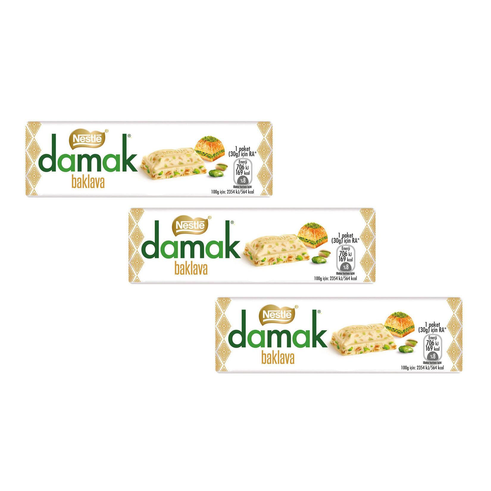 Nestle Шоколадный батончик Damak Baklava белый (Турция), 3 шт. по 30 грамм