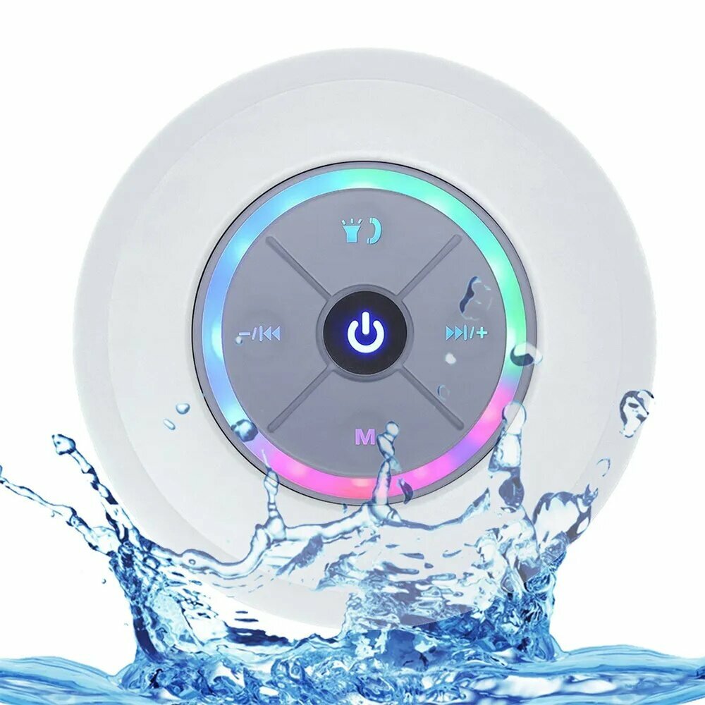 Водонепроницаемая беспроводная колонка для душа с LED-подсветкой и FM-радио
