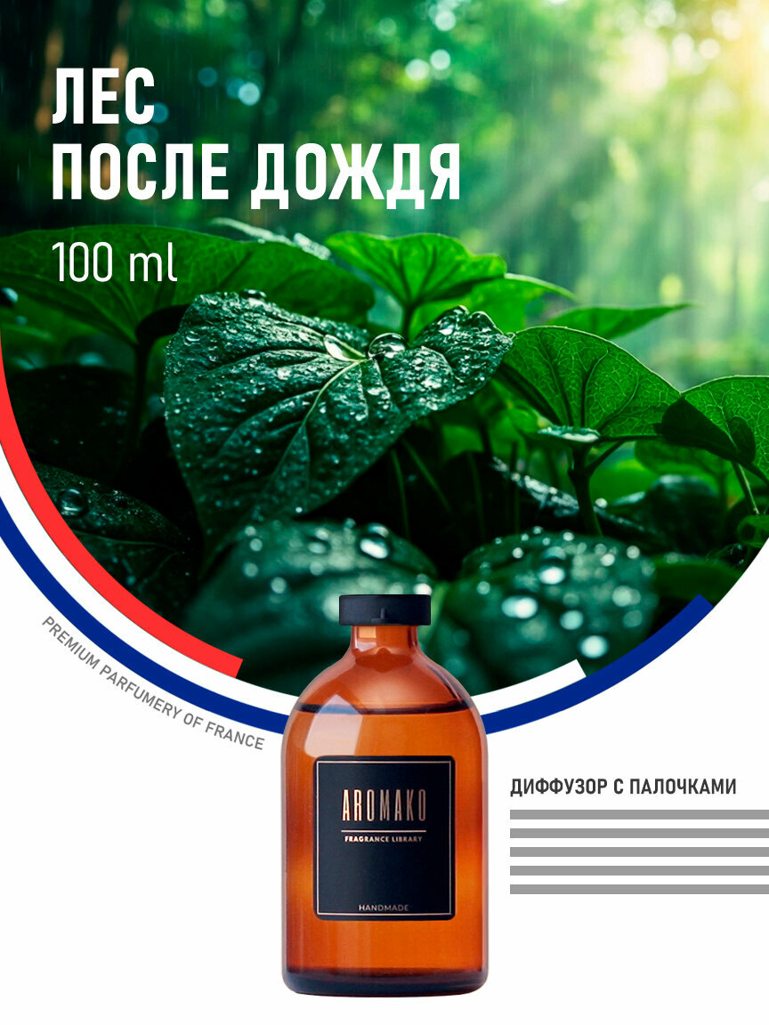 Ароматический диффузор с палочками Лес после дождя 100 мл, ароматизатор для дома и офиса, парфюм для дома AROMAKO