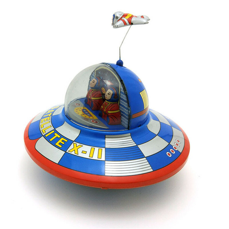 Антикальный стиль космического корабля олова игрушки Wind Up игрушки робот обернуть железные металлические модели / взрослые домашнее украшение ремесла игрушки для детей (синий)