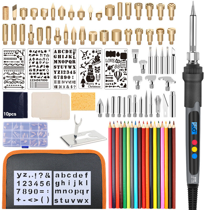 Набор электрических паяльников с цифровым дисплеем для пирографии 110V, огненная паяльная ручка, набор для выжигания по дереву