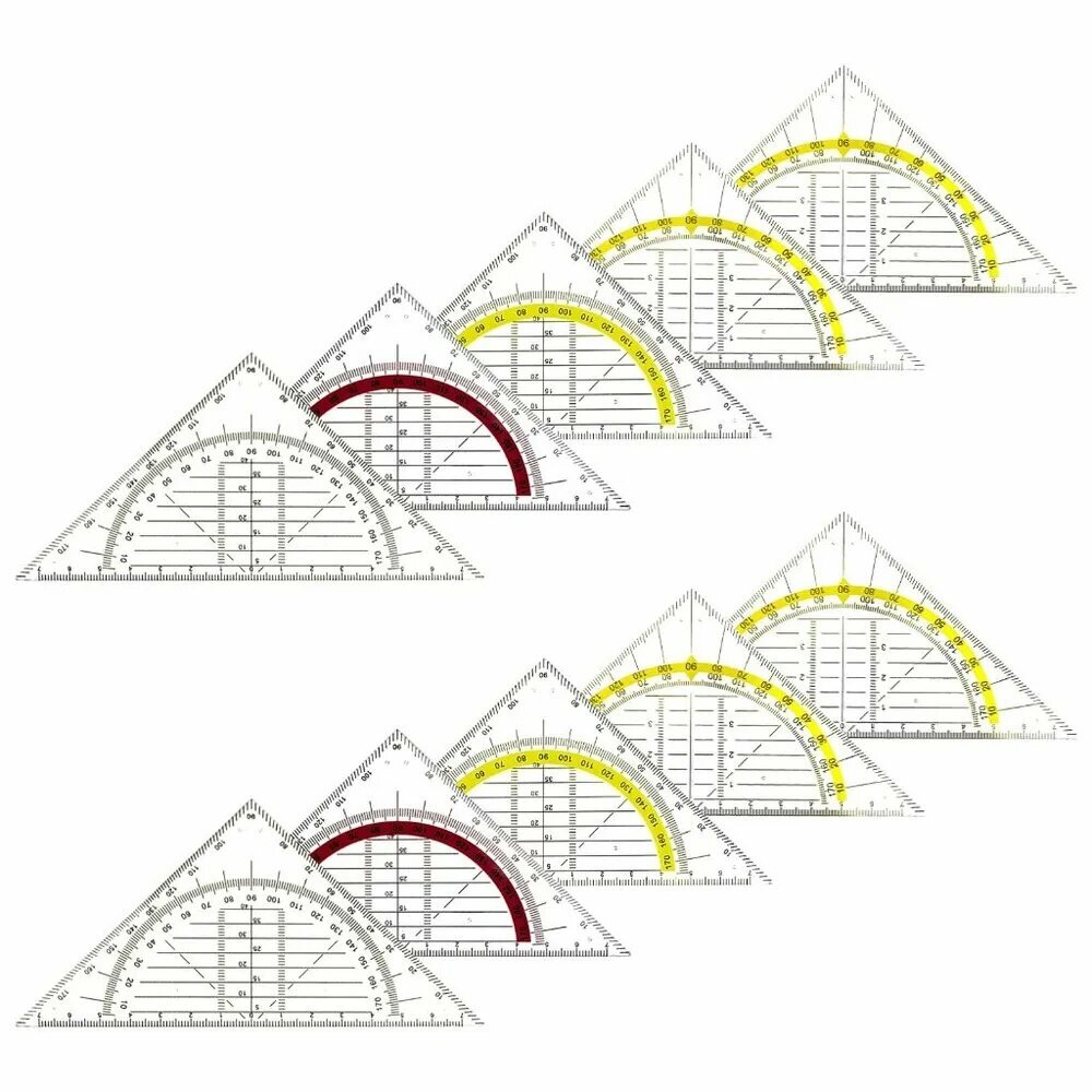 10 штук прозрачных угольников с транспортиром на 180 градусов для черчения и измерений, - C
