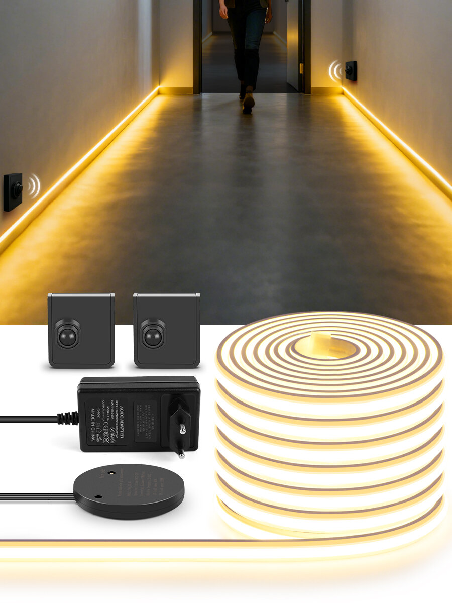 2 Датчика Движения PIR, Светодиодная Неоновая Лампа 24В, Лента с Беспроводным RF-Приемником, Для Домашнего Аварийного Ночного Освещения