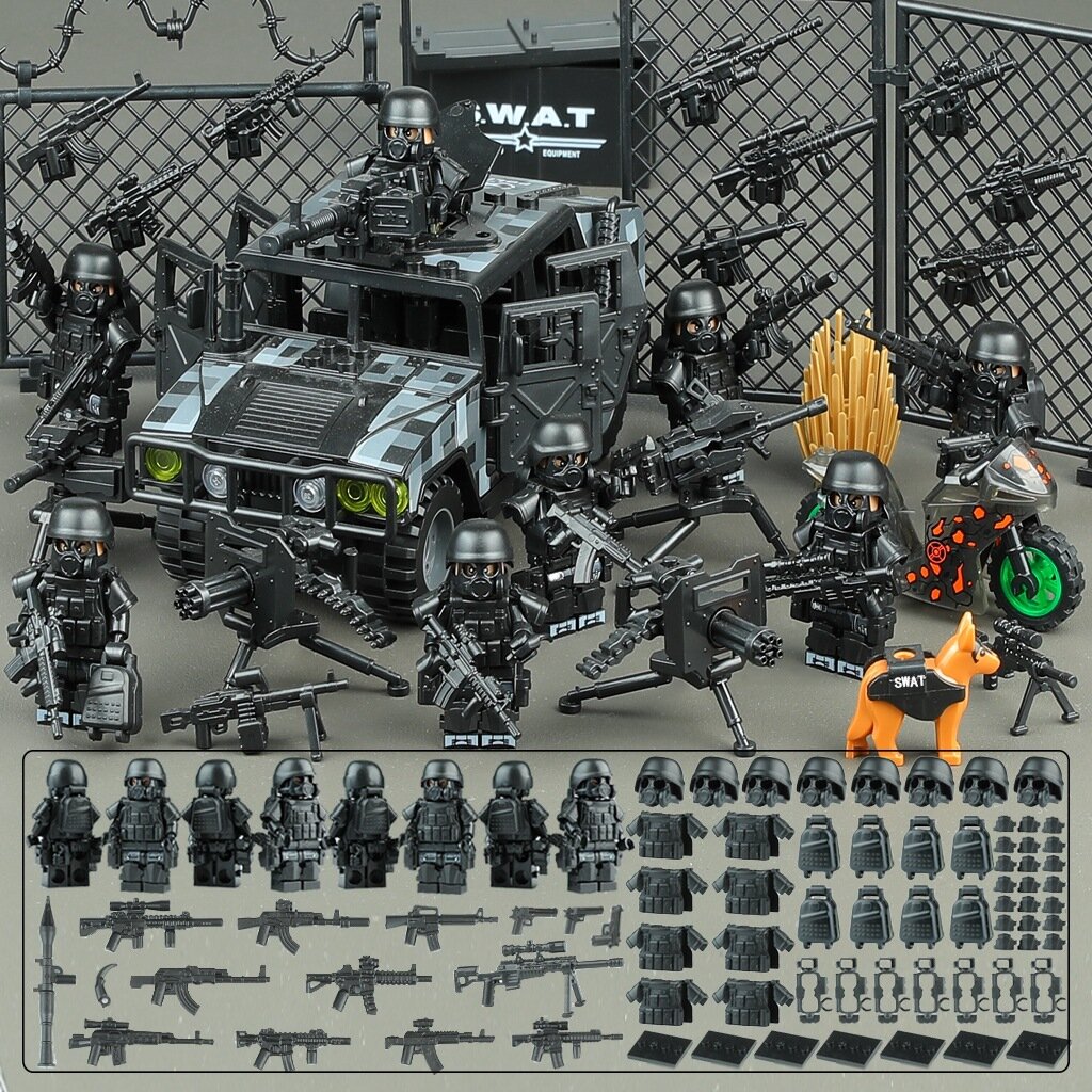Военные строительные блоки, минифигурки спецназа, солдаты, городские SWAT, мини-фигурки, оружие, пистолеты, игрушки для мальчиков, деревянные сборки