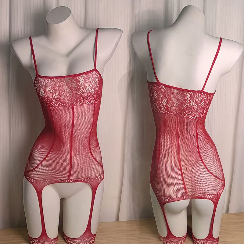 Сексуальный женский комплект нижнего белья, прозрачные и соблазнительные чулки в сеточку с открытой промежностью, эротическое сетчатое белье. 26