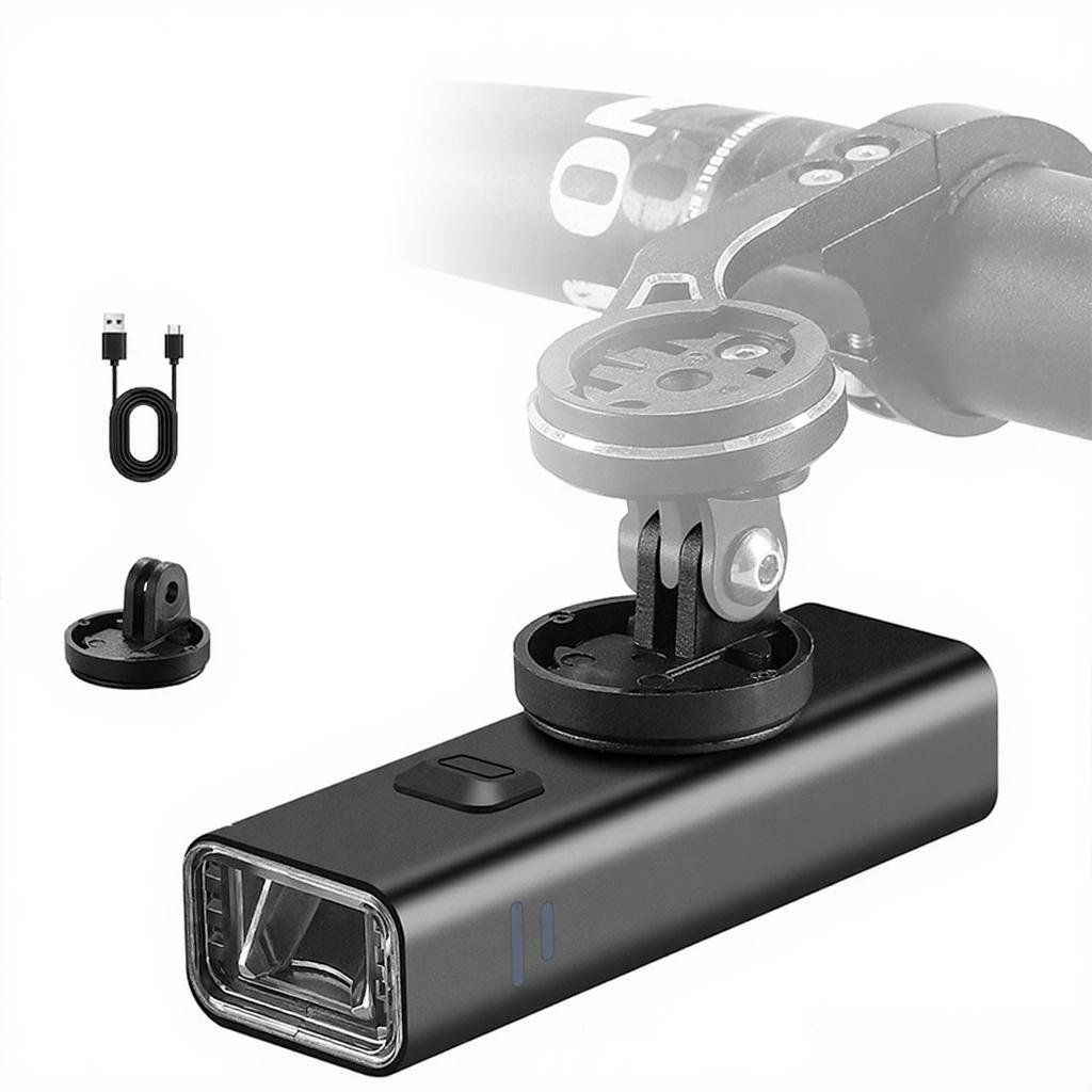 Лампа для велосипеда из алюминиевого сплава черного цвета 400lm 600lm 800lm USB заряжаемая водонепроницаемая IPX4 с несколькими режимами, размер 104*33*23мм, вес 102г, в комплект входят лампа, кронштейн и USB кабель