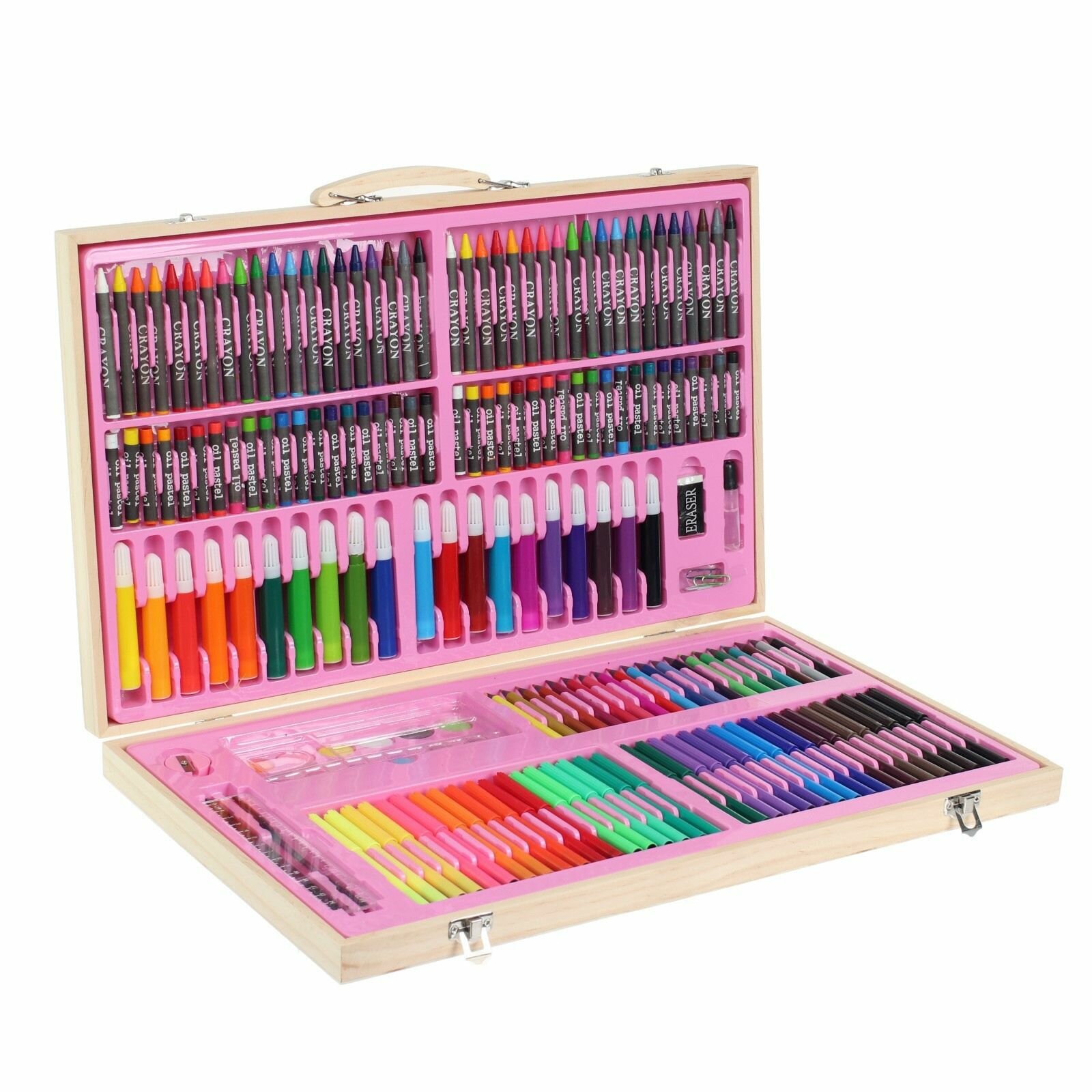 Набор для рисования в деревянном чемоданчике 2419346 (фломастеры, пастель, краски, карандаши)