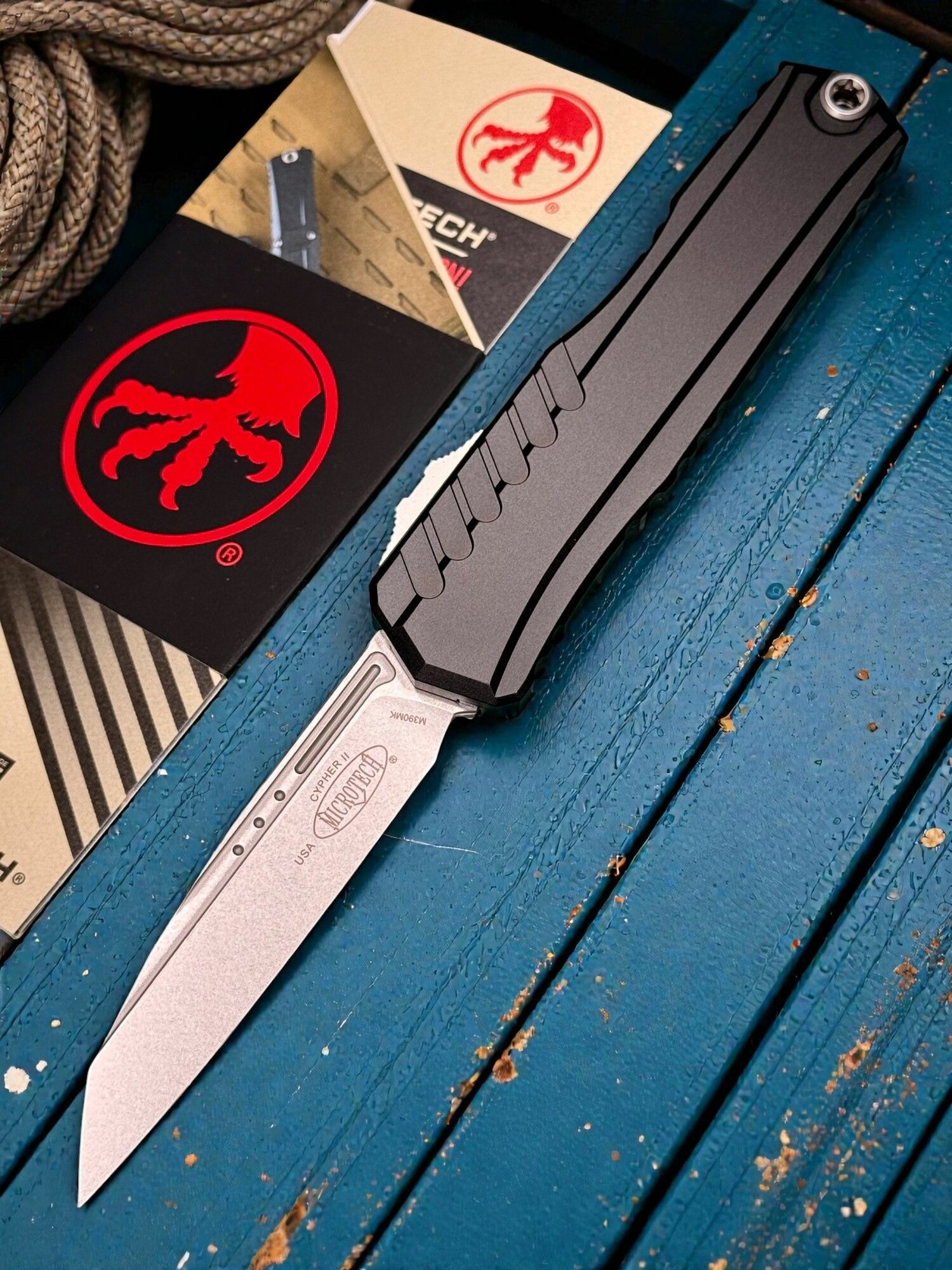 Нож складной MicroTech MCT124110 Cypher II, StoneWash Blade, Black Handle
