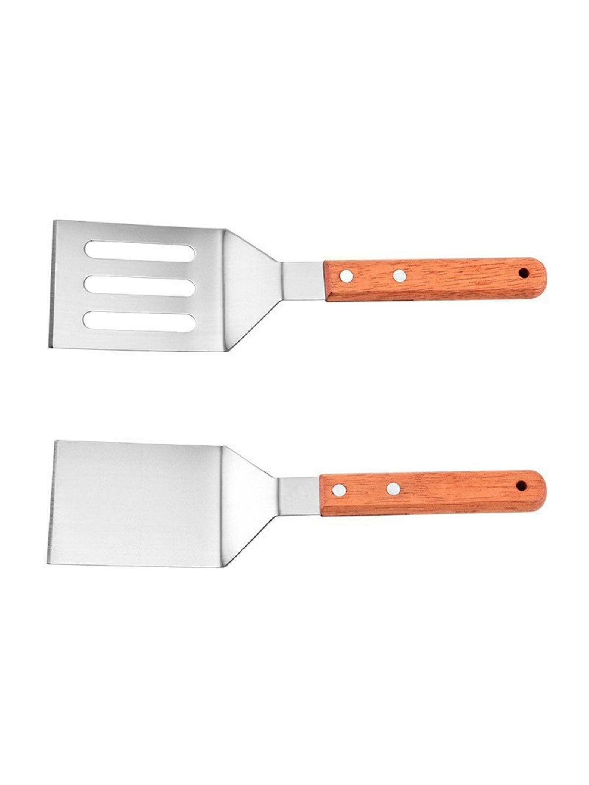 2 Кухонные лопатки из нержавеющей стали с деревянной ручкой для переворачивания бургеров стейков