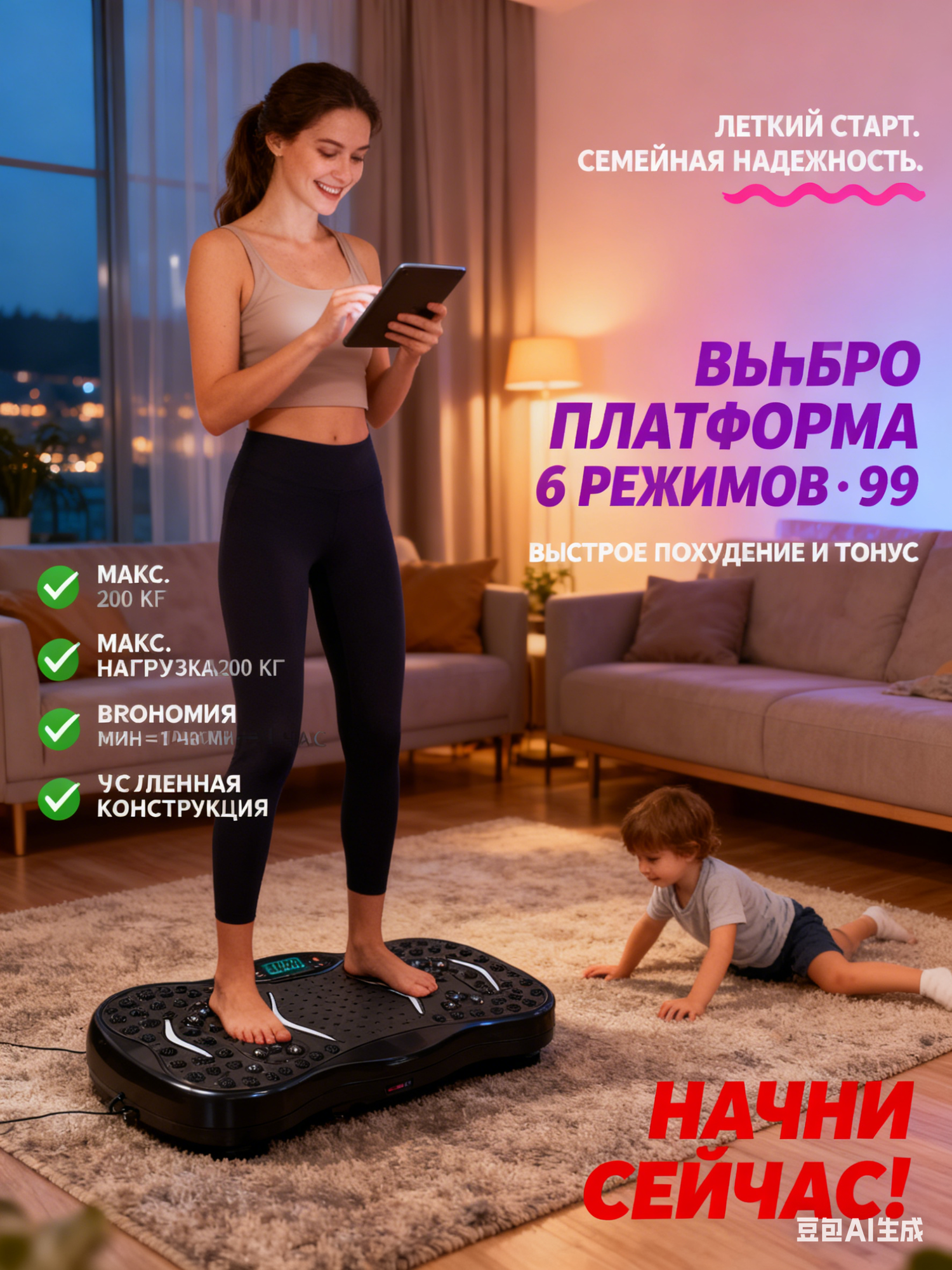 Виброплатформа, вибротренажер, кардио степпер, фитнес-платформа, спортивный тренажер для похудения с эспандерами