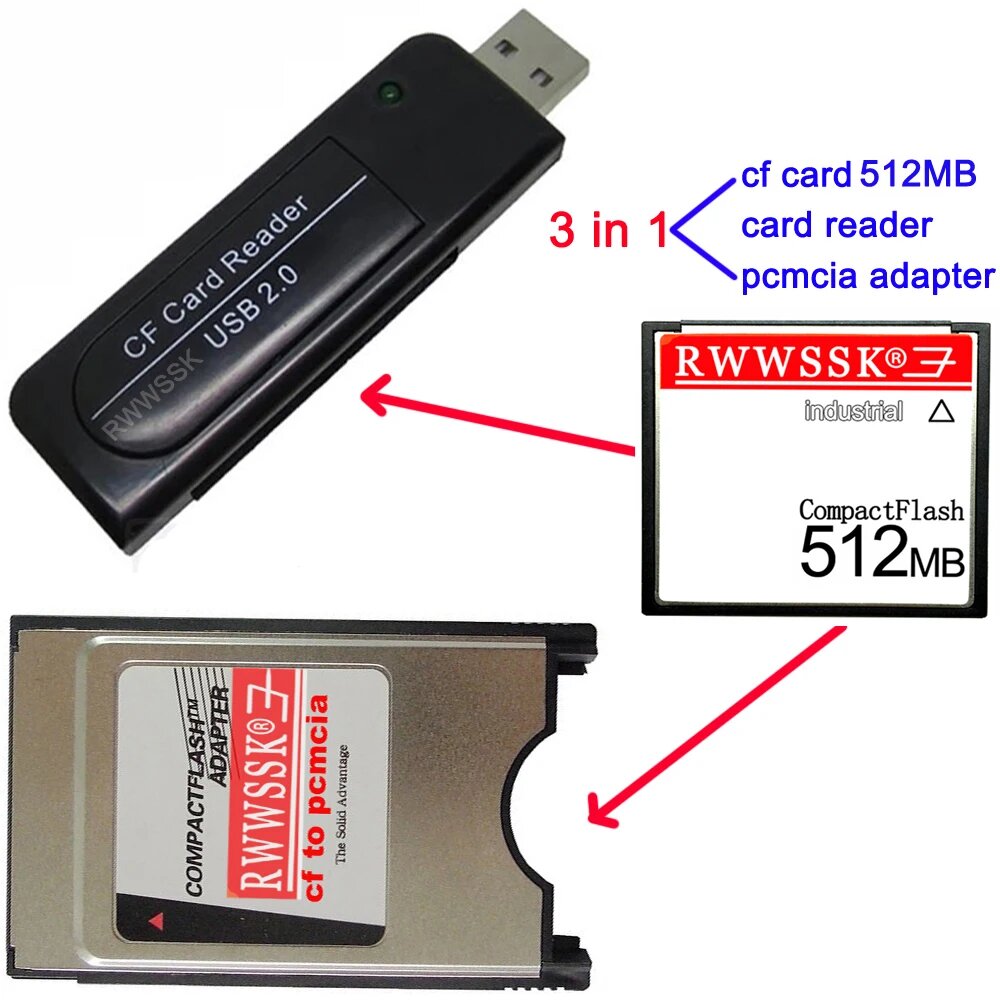 Адаптер PCMCIA 3 в 1 RWWSSK для ЧПУ с картой CF 512 МБ