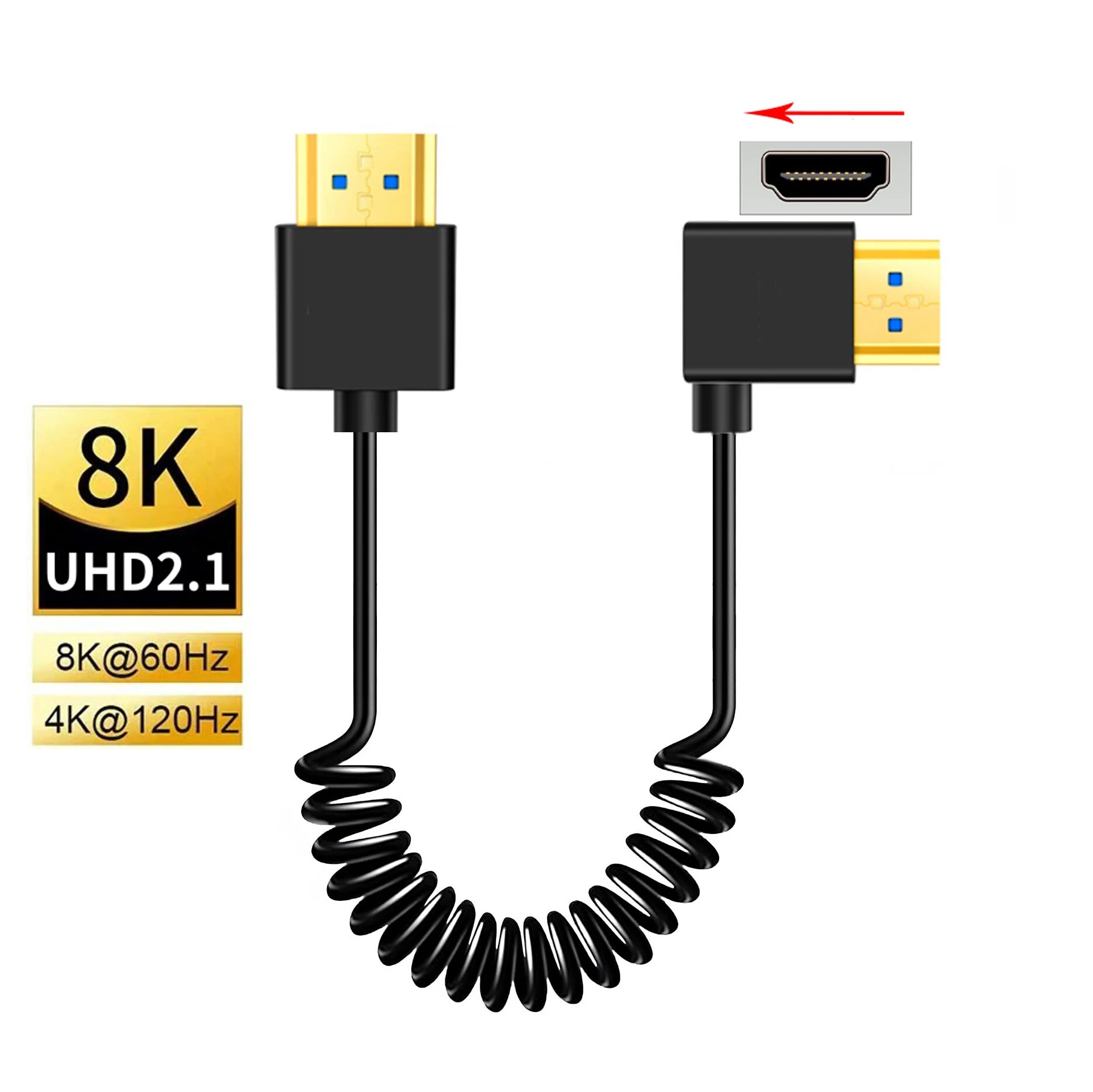 Пружинный HDMI-кабель Mini-Micro HDMI nku 48 Гбит/с 8K HD to HD Left