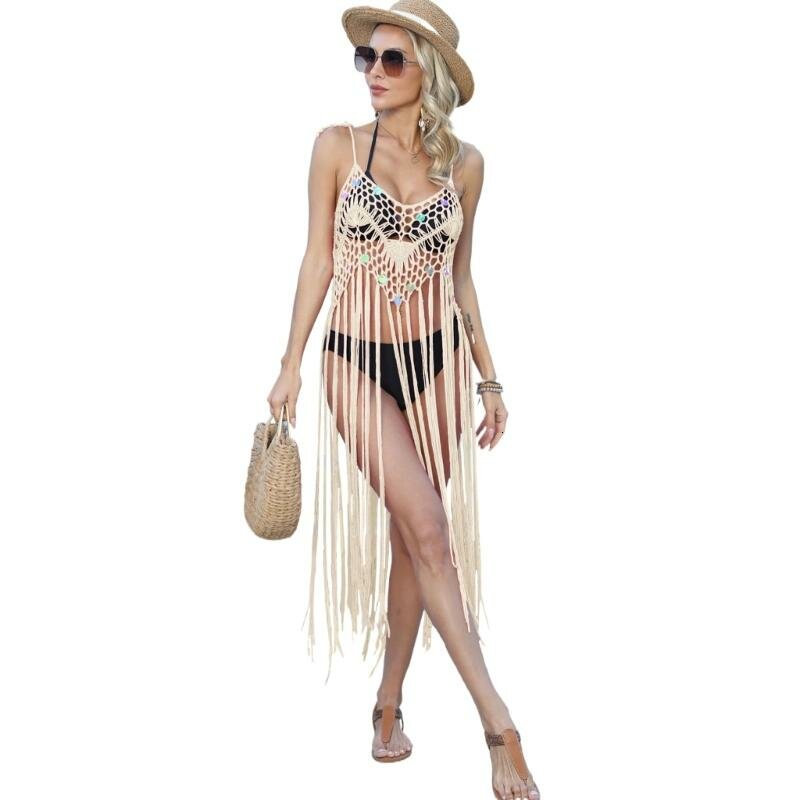 Кружевное платье-накидка для пляжа, абрикосовый