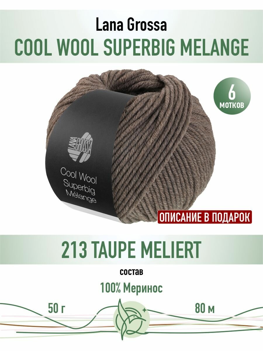 Пряжа для вязания Lana Grossa Cool Wool Superbig Melange (213) 6 мотков по 50 г/80 м