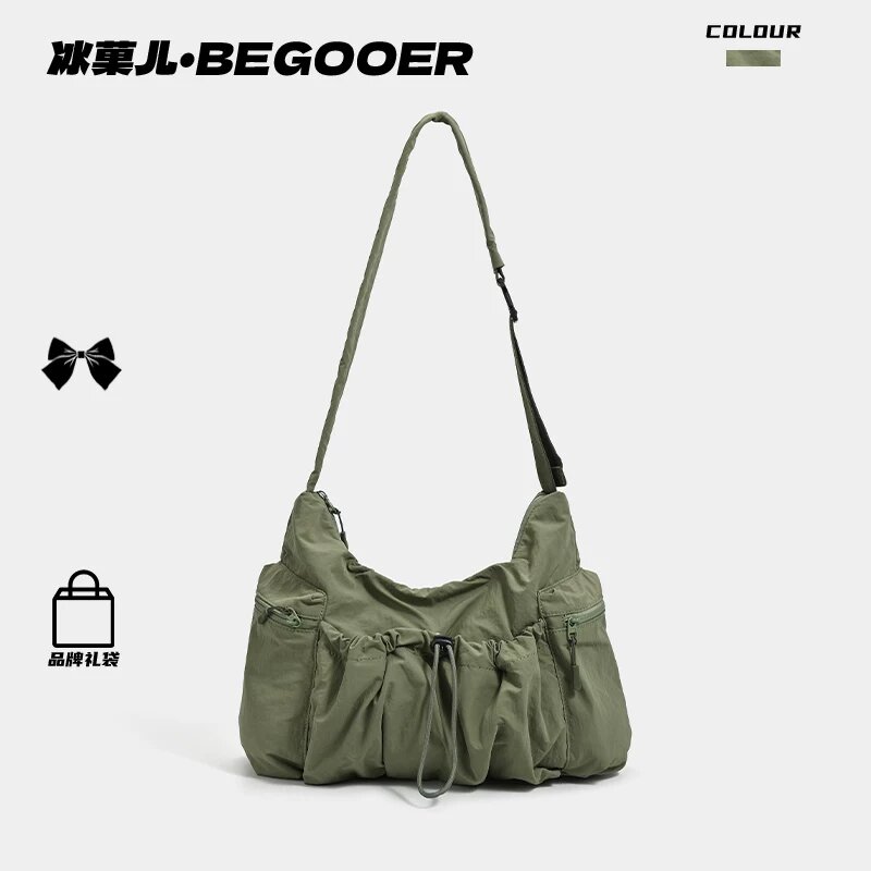 Сумка BEGOOER Puff Bag, нишевая, с рюшами, на шнурке, из холста, женская сумка, большая вместимость, легкая, для поездок, через плечо, кроссбоди для женщин