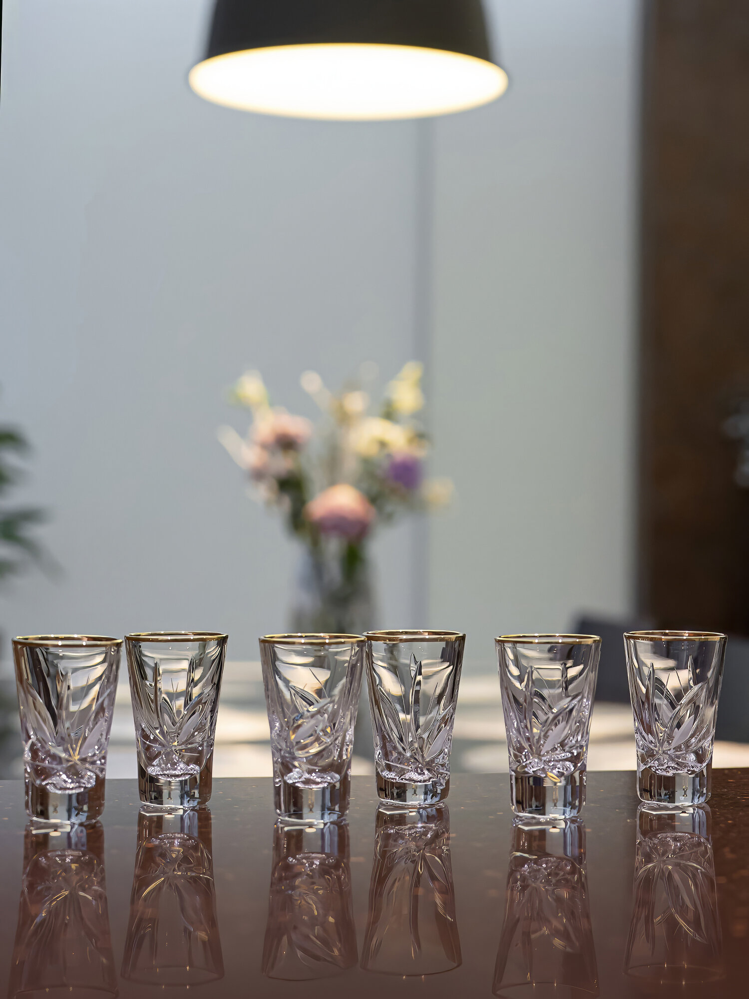 Хрустальные стопки для водки и шотов 35 мл, набор 6 шт, отводка золотом, Неман 900/43, 5104/35гр