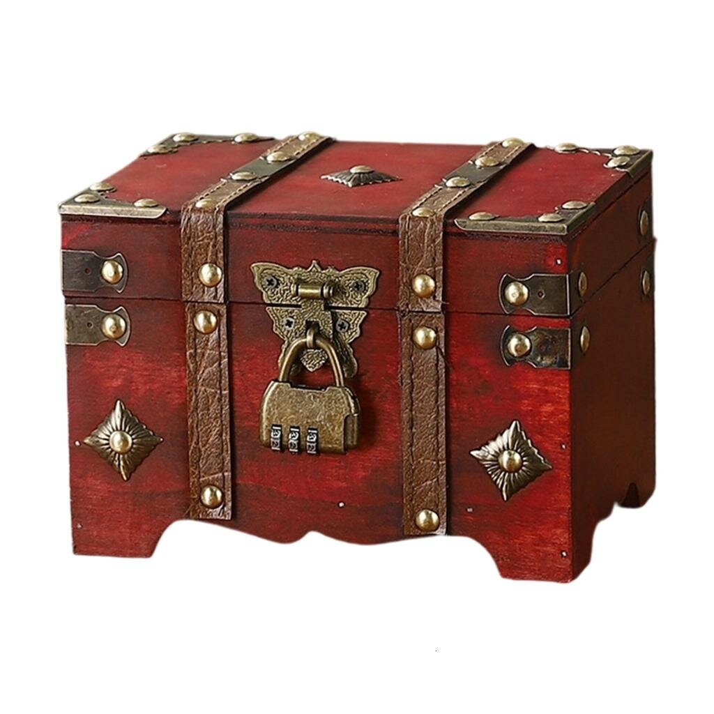 Деревянный дорожный сундук в антикварном стиле, красный - Стиль C