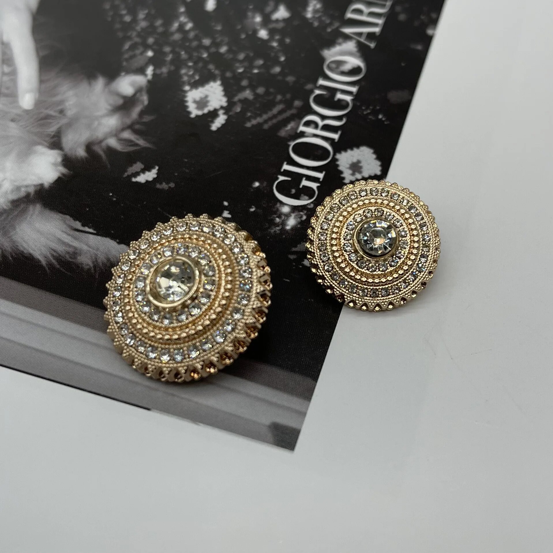 Зимние золотые круглые бриллиантовые пуговицы 6 шт. 23mm, ML-2-307-2