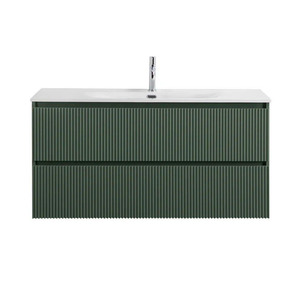 Тумба с раковиной BelBagno Uno 120 подвесная, 121 см, зеленая, матовая, из МДФ, с ящиками, раковина для ванной фаянсовая, прямоугольная, встроенный слив-перелив