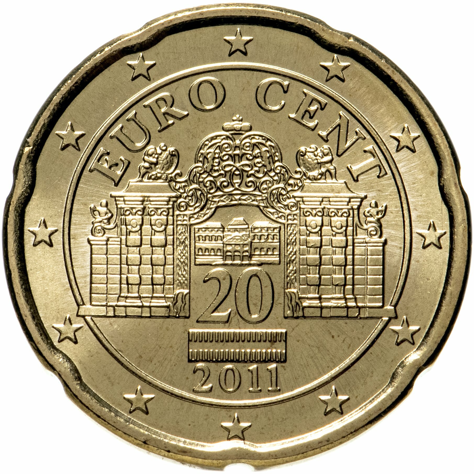 Австрия 20 евроцентов 2011, Латунь, в сохранности UNC
