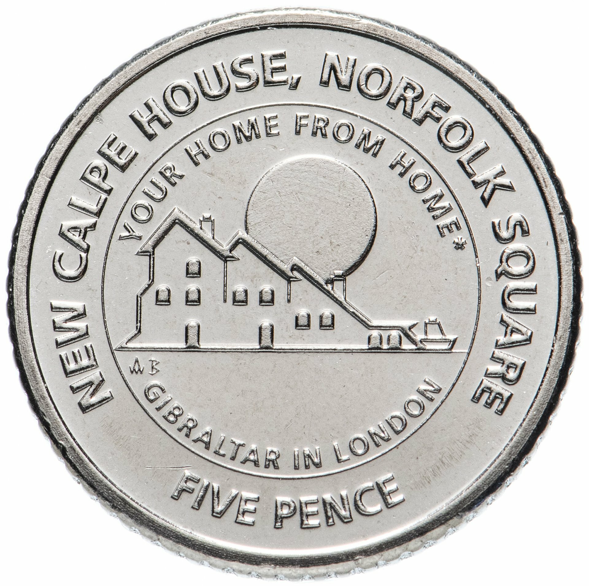 Гибралтар 5 пенсов pence 2018 "Новый Calpe House", Мельхиор медь-никель, в сохранности UNC