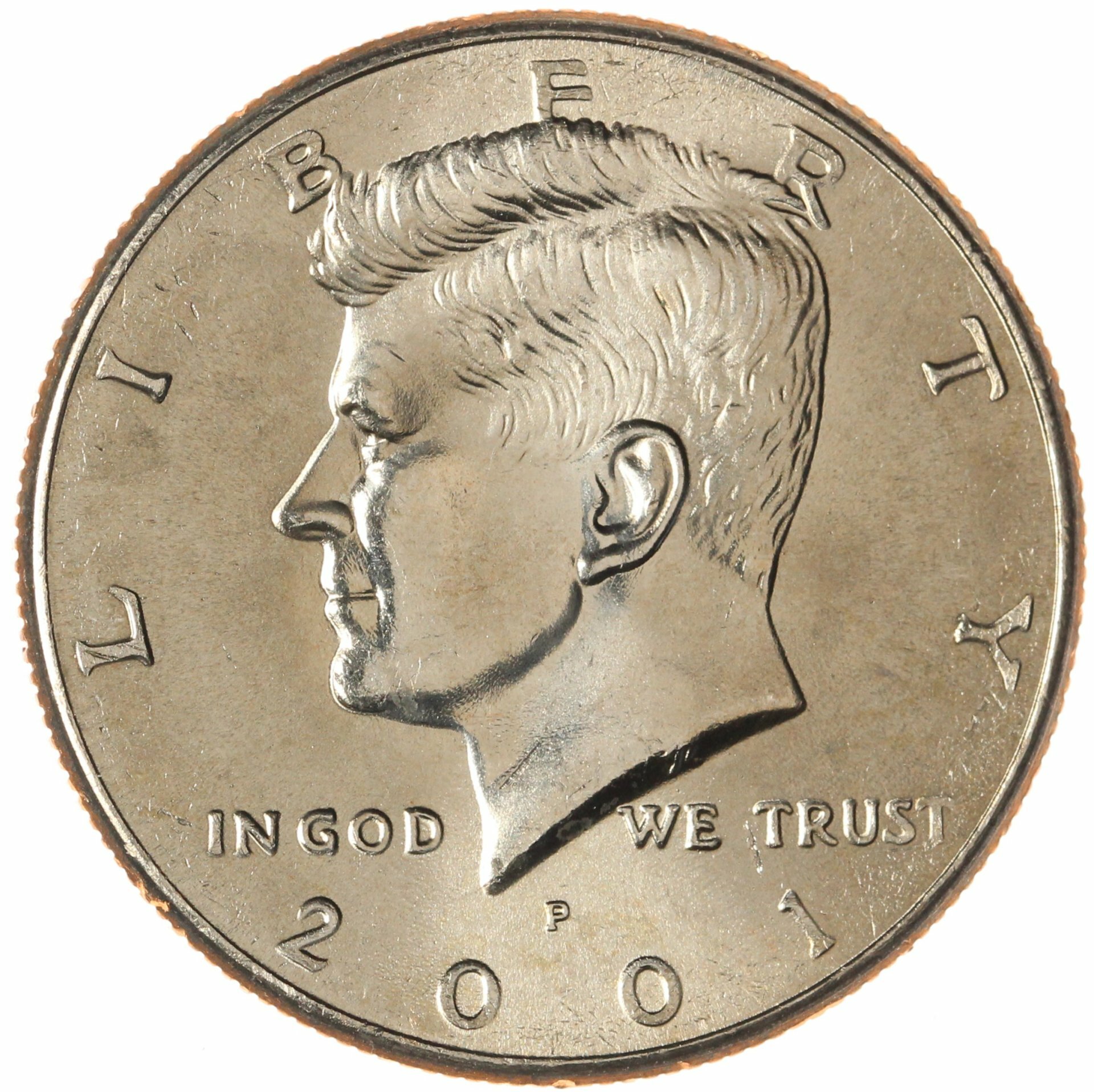 США 50 центов 1/2 доллара, half dollar 2001 P Kennedy Half Dollar Кеннеди знак монетного двора "P" - Филадельфия, Медь, в сохранности AU-UNC