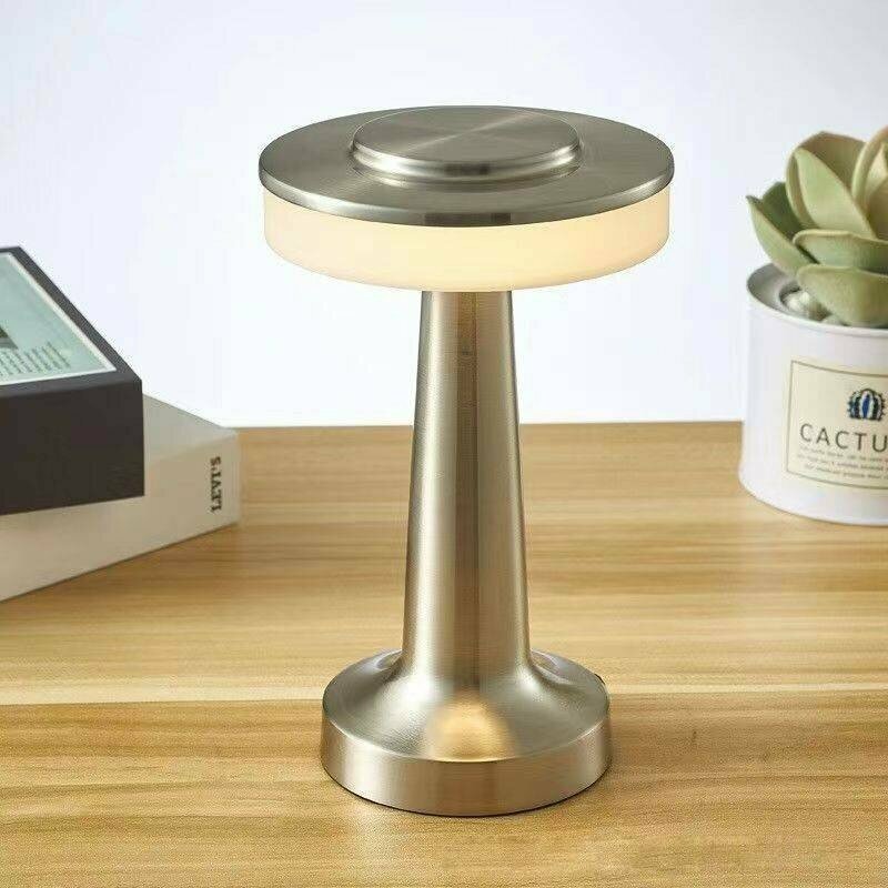 Ночник винтажный светодиодный для баров и кафе геометрический дизайн с сенсорным управлением и встроенным аккумулятором, silver