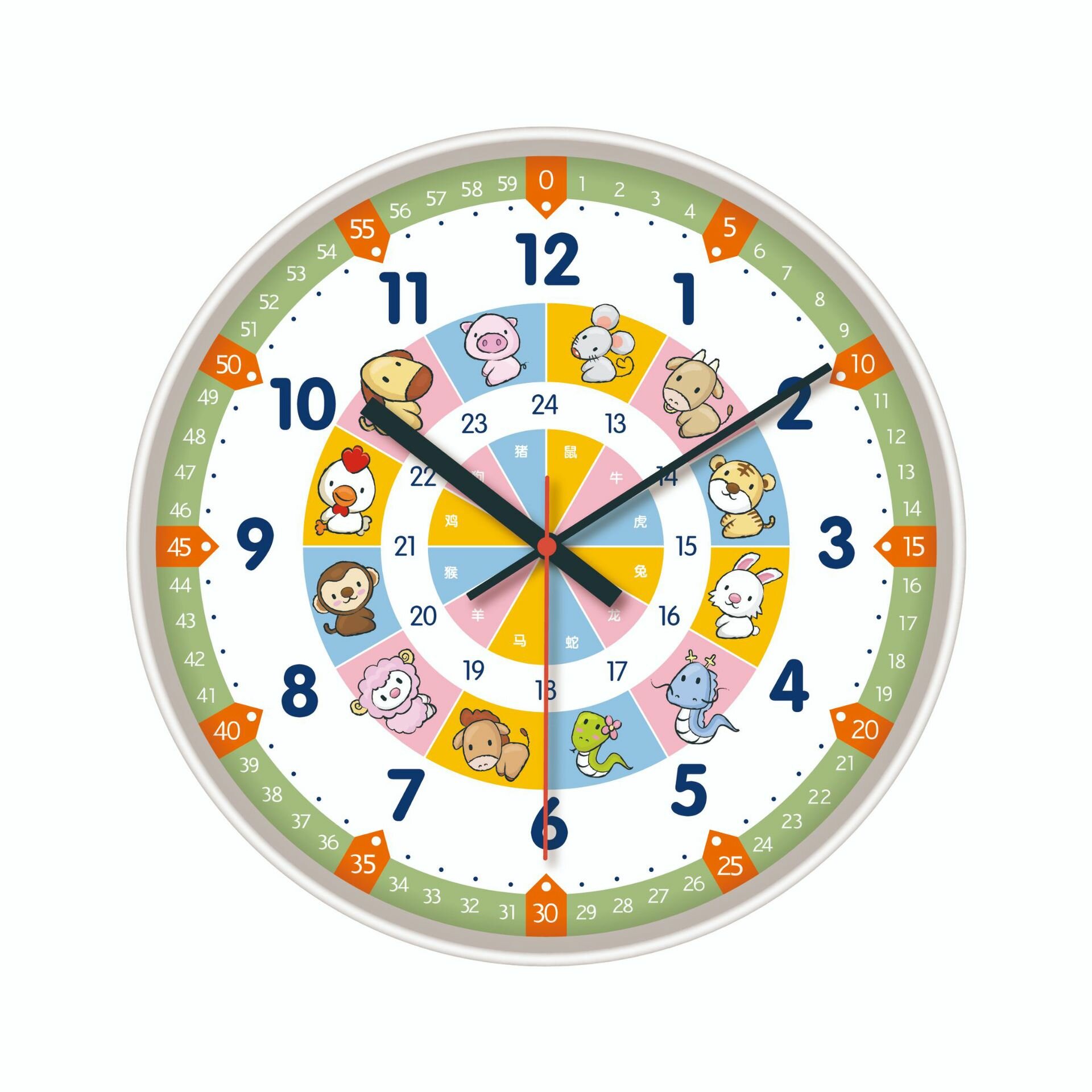 Детские обучающие настенные часы для раннего развития 12inch года, мультяшные бесшумные часы, декоративные часы для дома и спальни, часы для учеников начальной школы