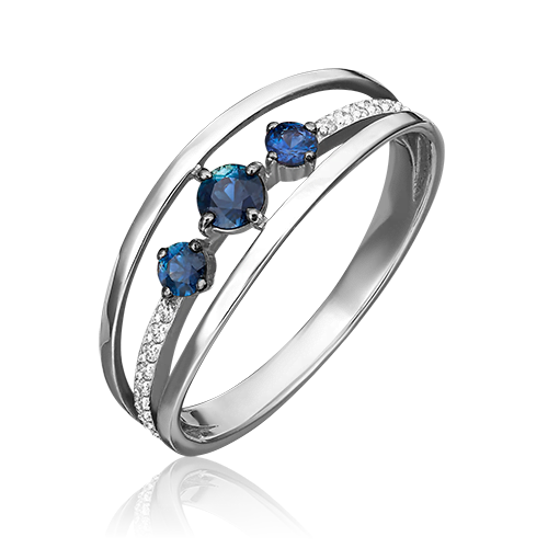 Кольцо, белое золото, 585 проба, бриллиант, сапфир