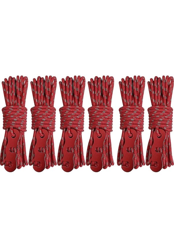 Ветропроводные канаты для палаток и навесов 4 м × 6 рулонов, фиксирующие канаты с фиксаторами S, светящиеся в темноте, многофункциональные, красный и другие цвета, диаметр 3,5 мм, с регулируемыми фиксаторами из алюминиевого сплава