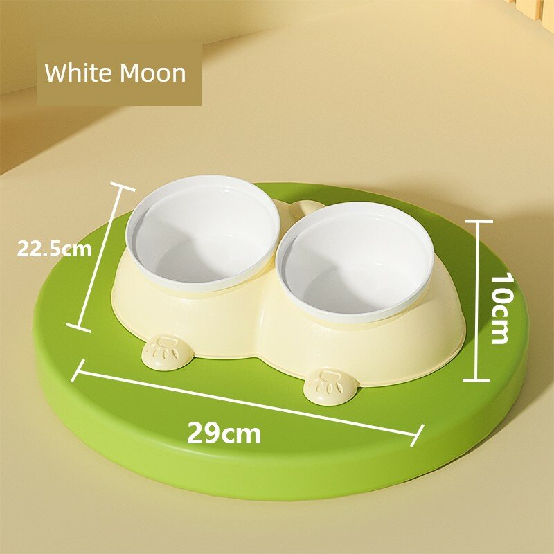 Набор из двух керамических мисок для мелких и средних собак и кошек, антипролетная конструкция, цвет лунно-белый,