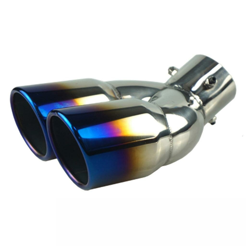 Выхлопная труба универсальная двойного выхода, Жареный синий - Изогнутый