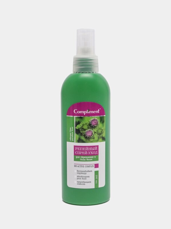 Compliment, спрей-уход репейный, для волос, для укрепления и силы волос, 200 мл