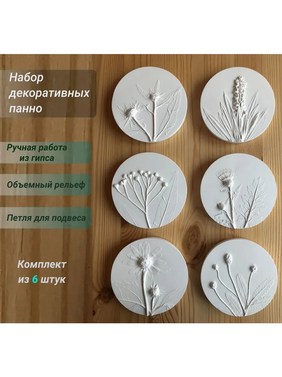 Панно из гипса на стену для интерьера. Ботанический барельеф.