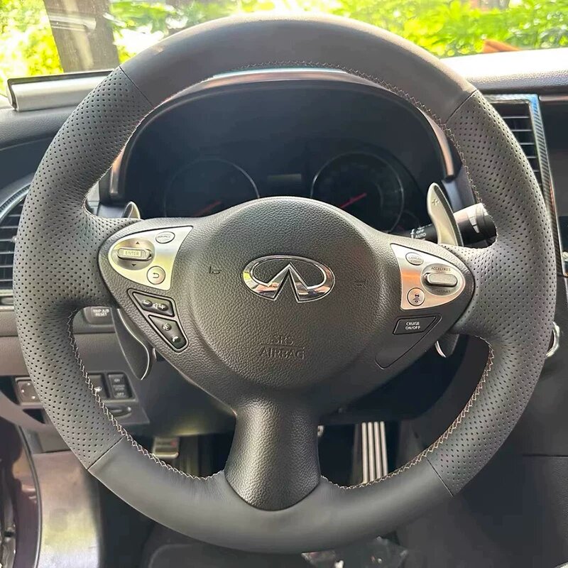 Чехол на руль для Infiniti FX35/ESQ, из натуральной кожи, сшитый вручную, полное покрытие, модификация интерьера.