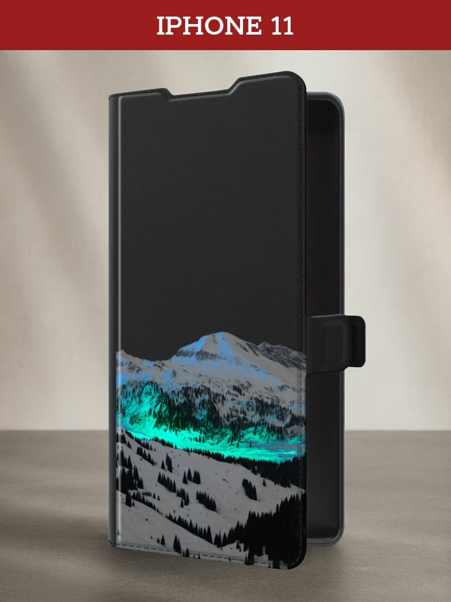 Чехол-книжка на Apple iPhone 11 / Айфон 11 с принтом Зеленые горы 2, черный