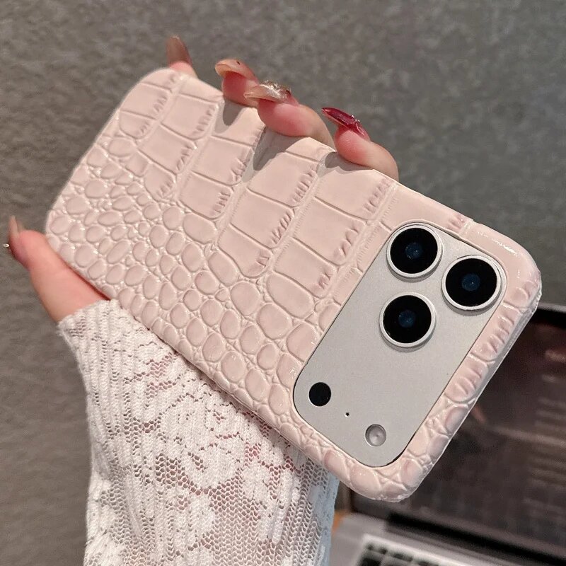 Роскошный ретро яркий глянцевый чехол из крокодиловой кожи для iPhone айфон 14 про, Розовый, White